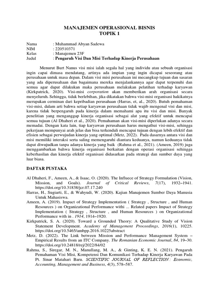 ASN1 - Muhammad Abyan S - 220510371 - MNJ Operasional Bisnis | PDF