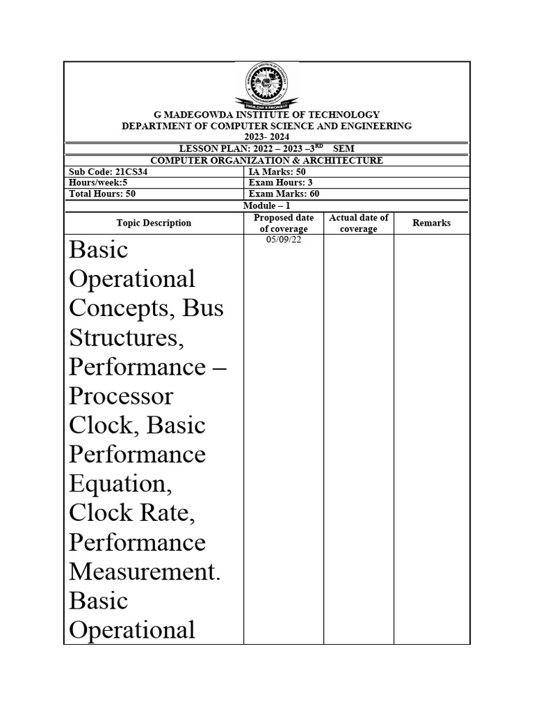 Lesson Plan - CO (Pradeep BM) | PDF | Central Processing Unit | Computing