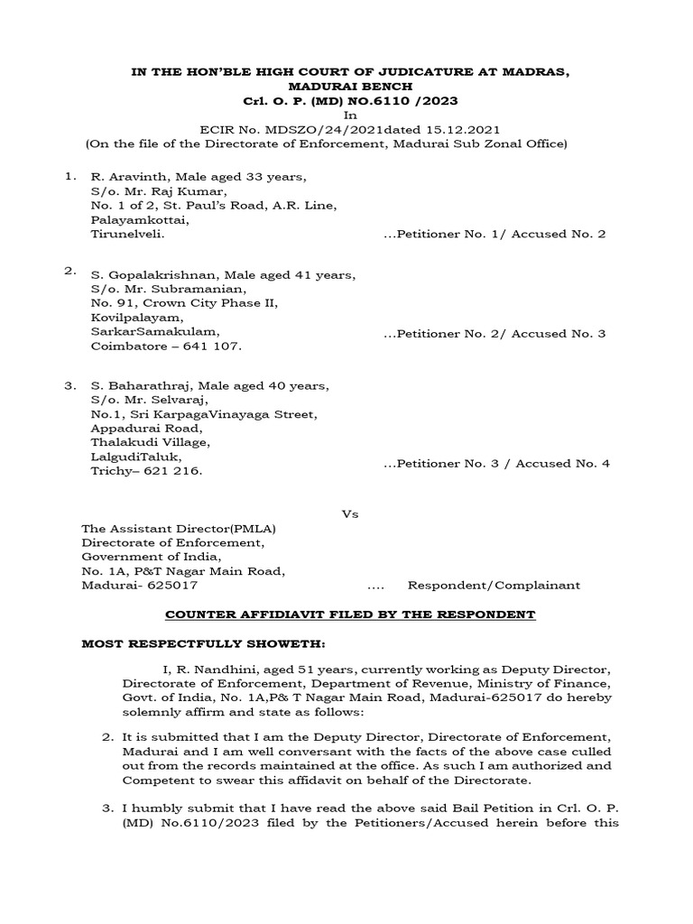 R. Aravinth & Others - Bail Counter | PDF | Bail | Cryptocurrency