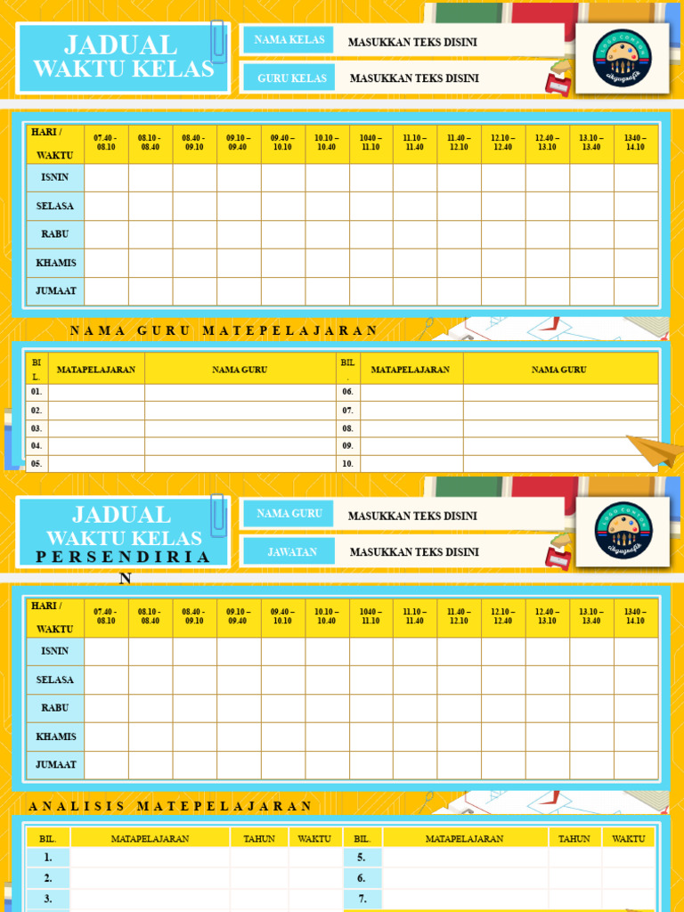 4 Contoh Tapak Jadual Waktu Kelas & Persendirian RPM24,25 D04 ...