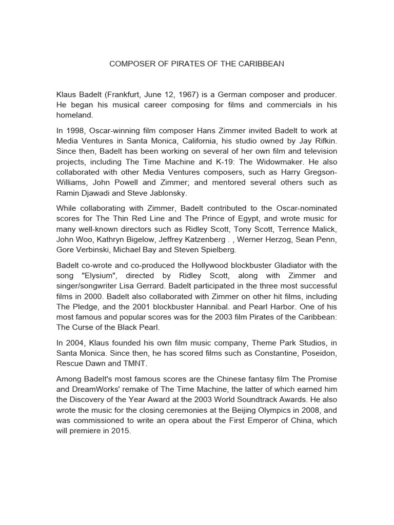 Pirates of The Caribbean Analysis | PDF