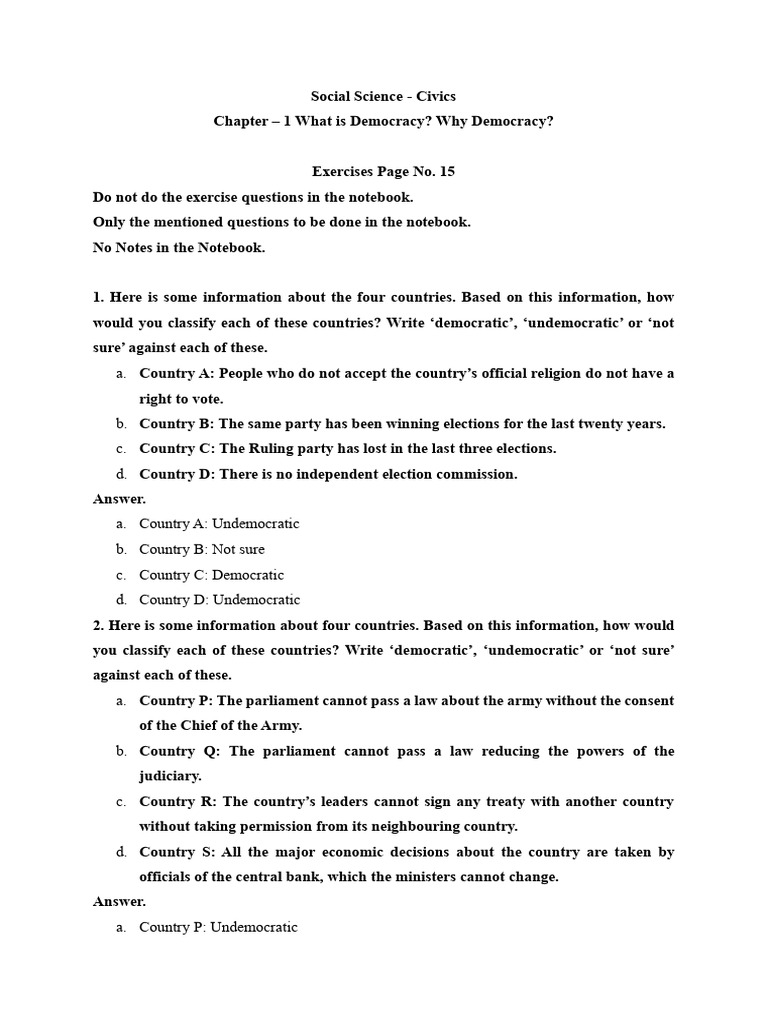 IX Democracy Civics Notes, Exercise and Question Answers | PDF ...