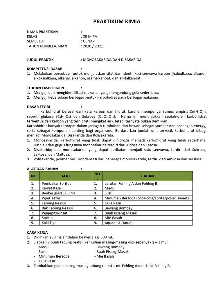 Praktikum Kimia Xii Mipa 2020-2021 - Genap | PDF
