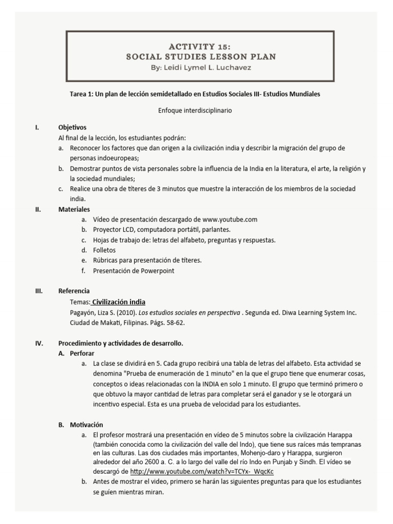 Plan de Lección Estudios Sociales | PDF | Enseñando | Aprendizaje