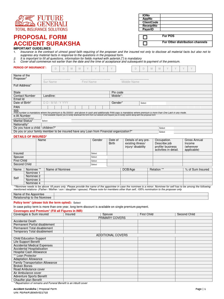 Accident Insurance Proposal Form | PDF | Insurance | Tax Refund