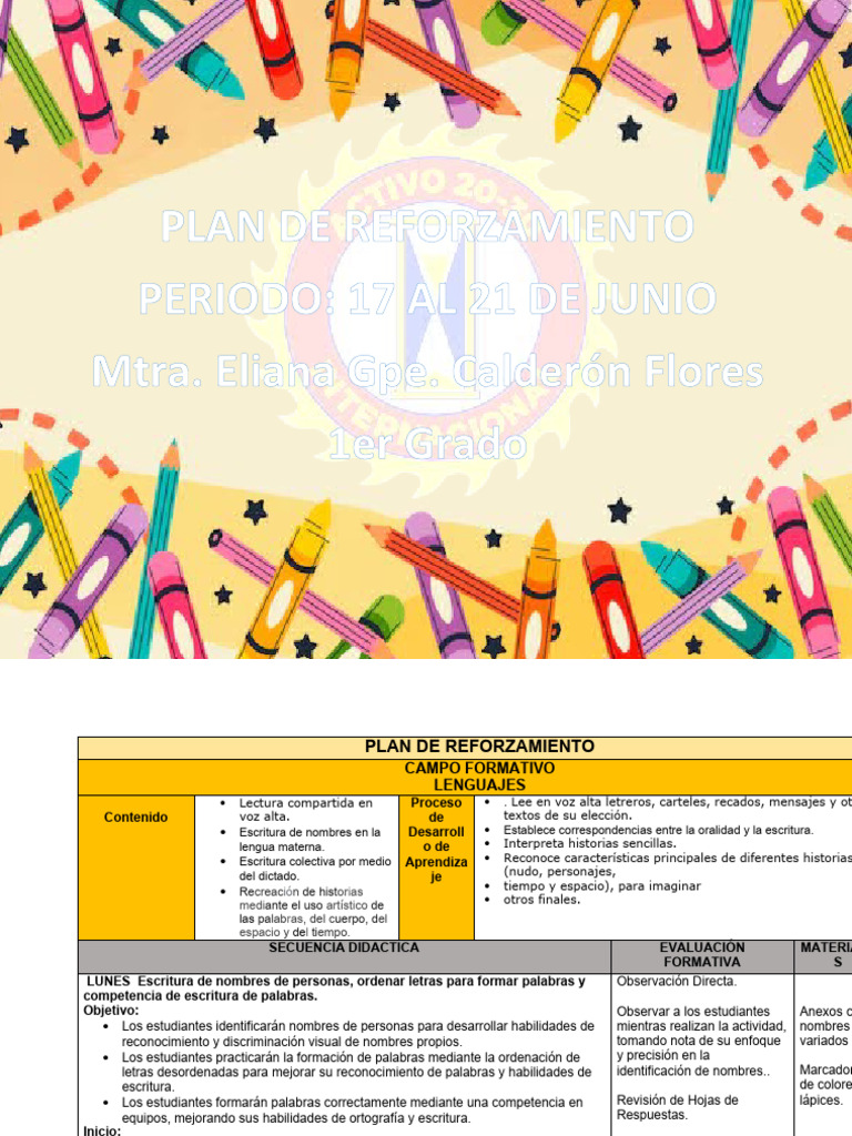 1ro - Plan de Reforzamiento | PDF | Creatividad | Comprensión lectora