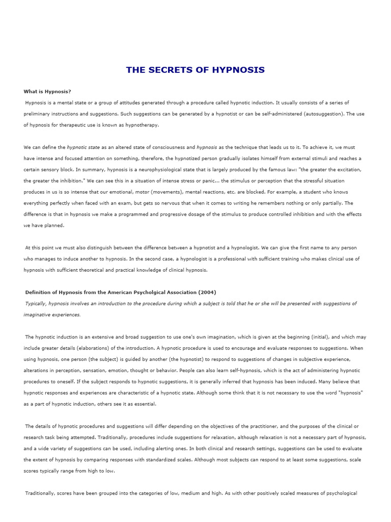Hypnosis: Myths and Facts | PDF | Hypnosis | Hypnotherapy