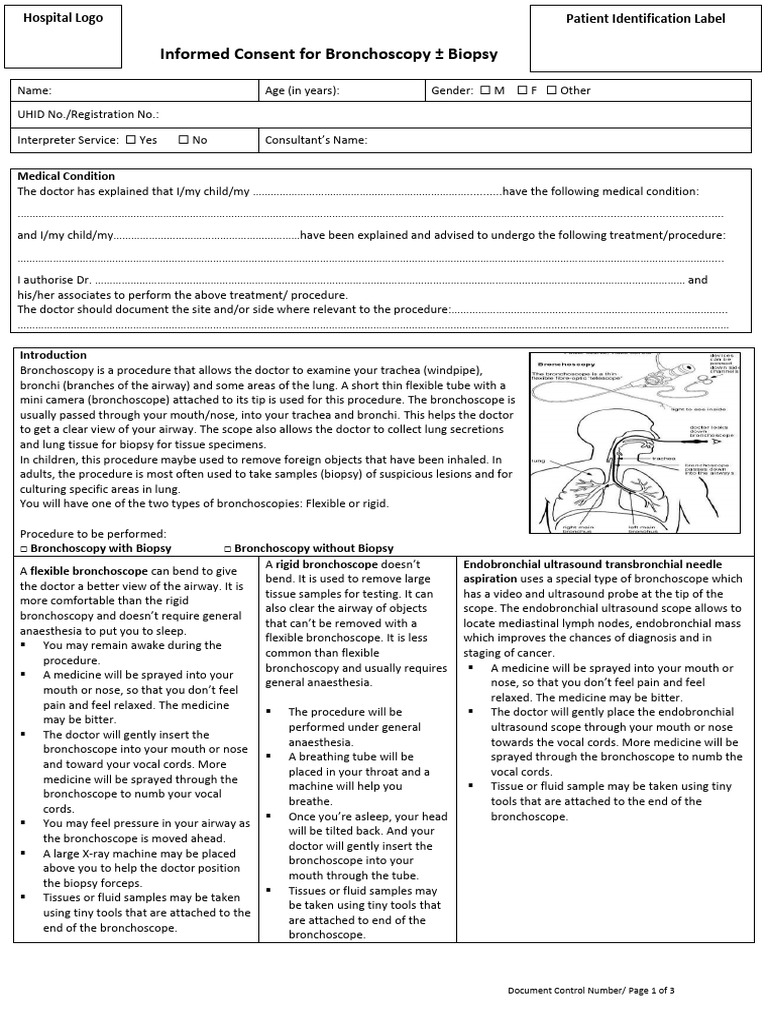 Informed Consent for Bronchoscopy Procedure | PDF | Biopsy | Diseases ...