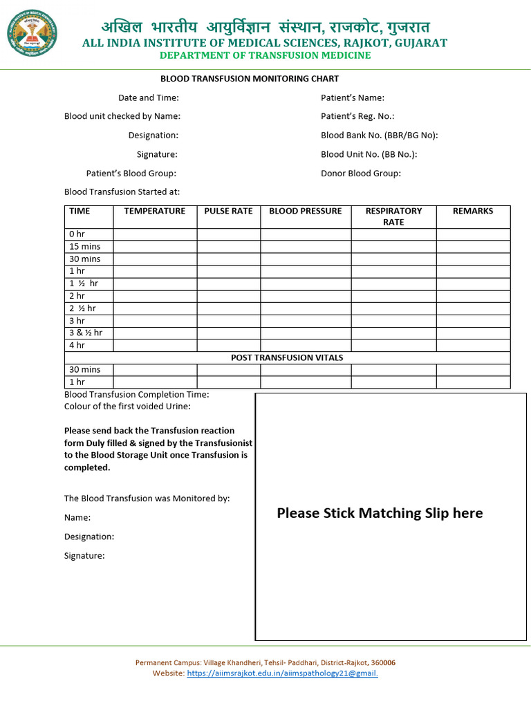 Blood Transfusion Monitoring Form | PDF | Science & Mathematics