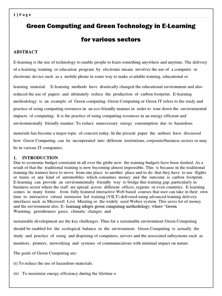 Green Computing And Green Technology In E Learning Pdf Educational Technology Cloud Computing