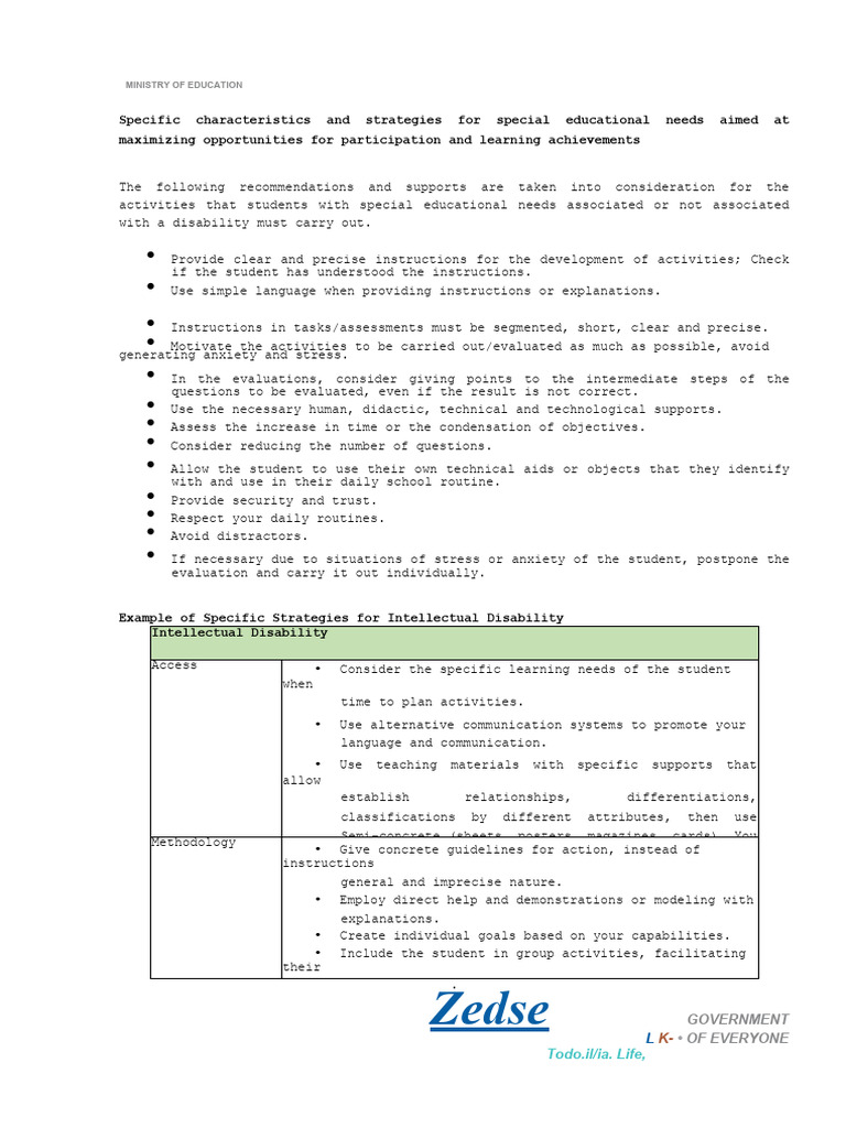 Specific Characteristics and Strategies For Special Educational Needs ...