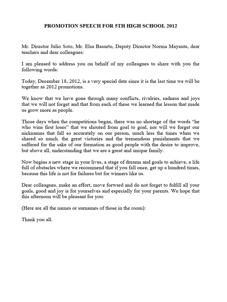 Promotion Speech For 5th Secondary School 2012 | PDF | Teachers