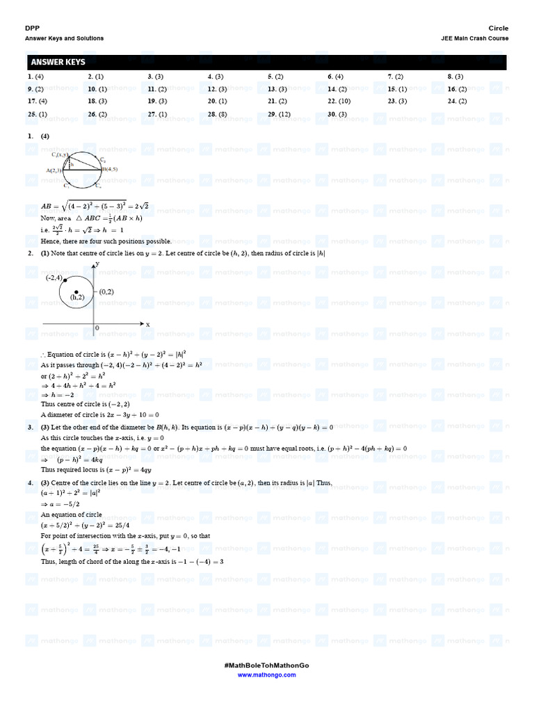 Solution DPP Circle JEE Main Crash Course MathonGo-1 | PDF | Circle | Geometry