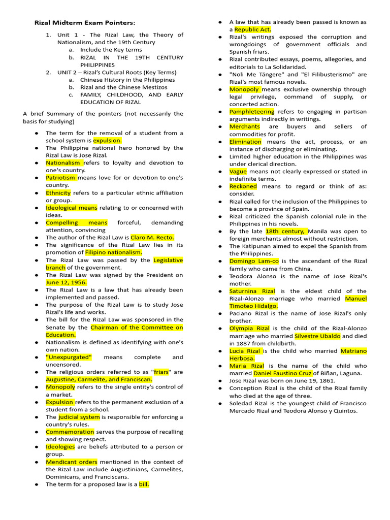Rizal Midterm Exam Pointers | PDF