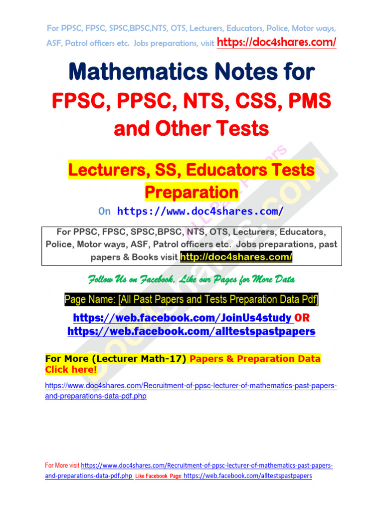 Mathematics Notes For FPSC, PPSC, NTS, CSS, PMS and Other Commission ...