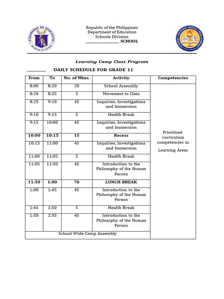 Class Program Shs NLC | PDF