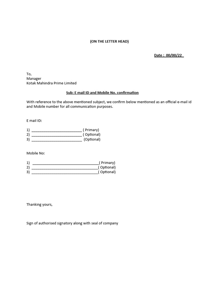 Confirmation Letter Form Dealer | PDF