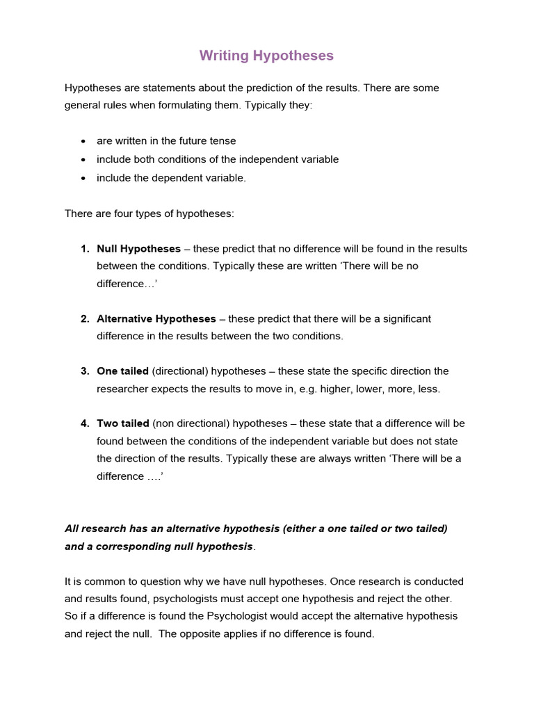 Writing Hypotheses | PDF | Hypothesis | Null Hypothesis