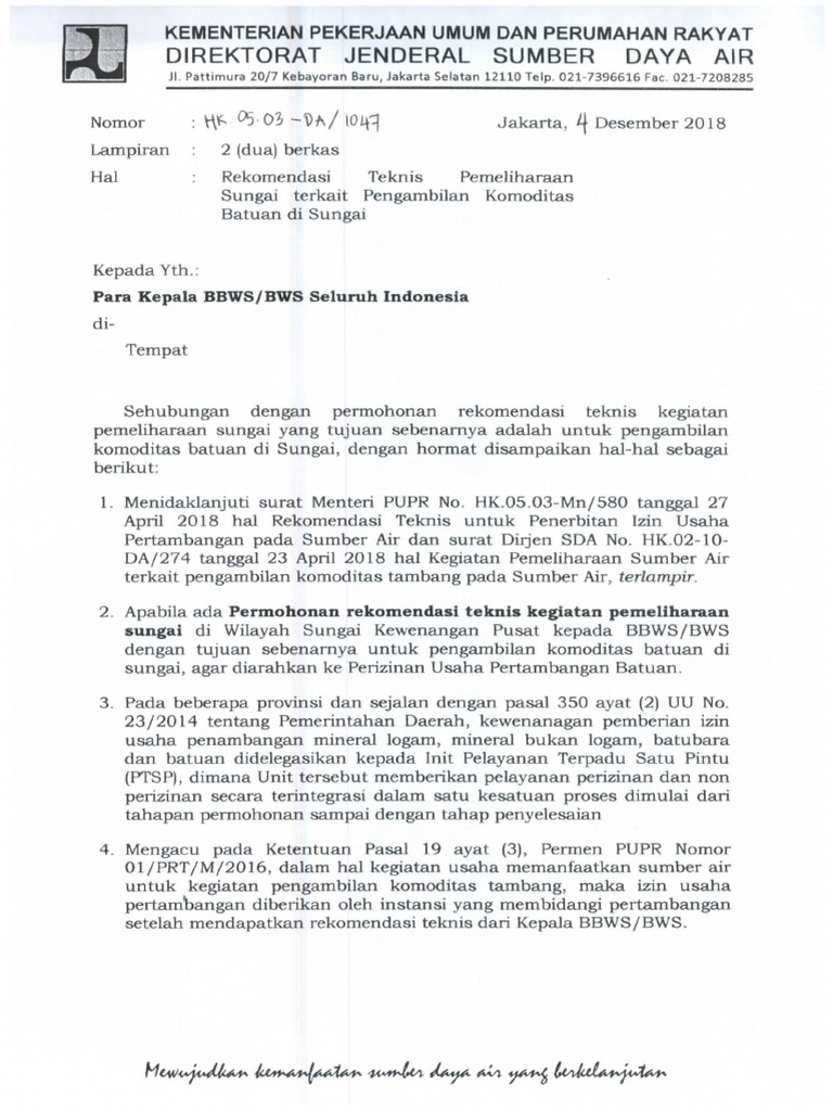 Surat Dirjen SDA Tentang Rekomtek | PDF