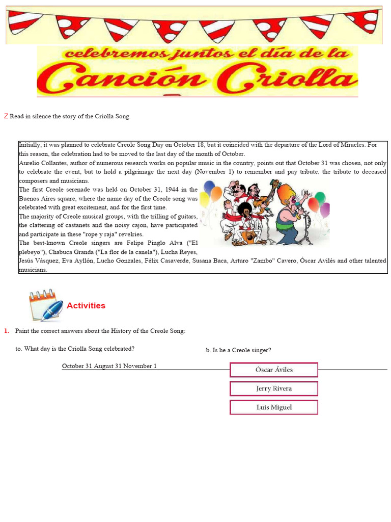 History of The Creole Song For Second Grade of Primary | PDF | Peru