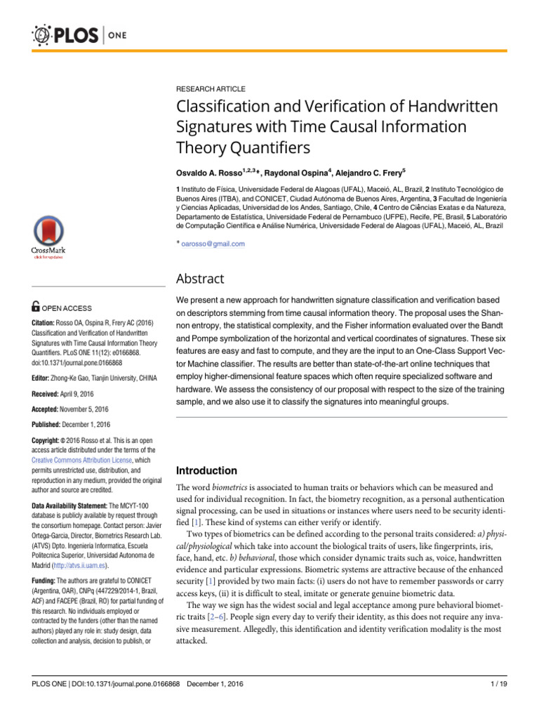 Classification and Verification of Handwritten Signatures With Time Causal Information Theory ...