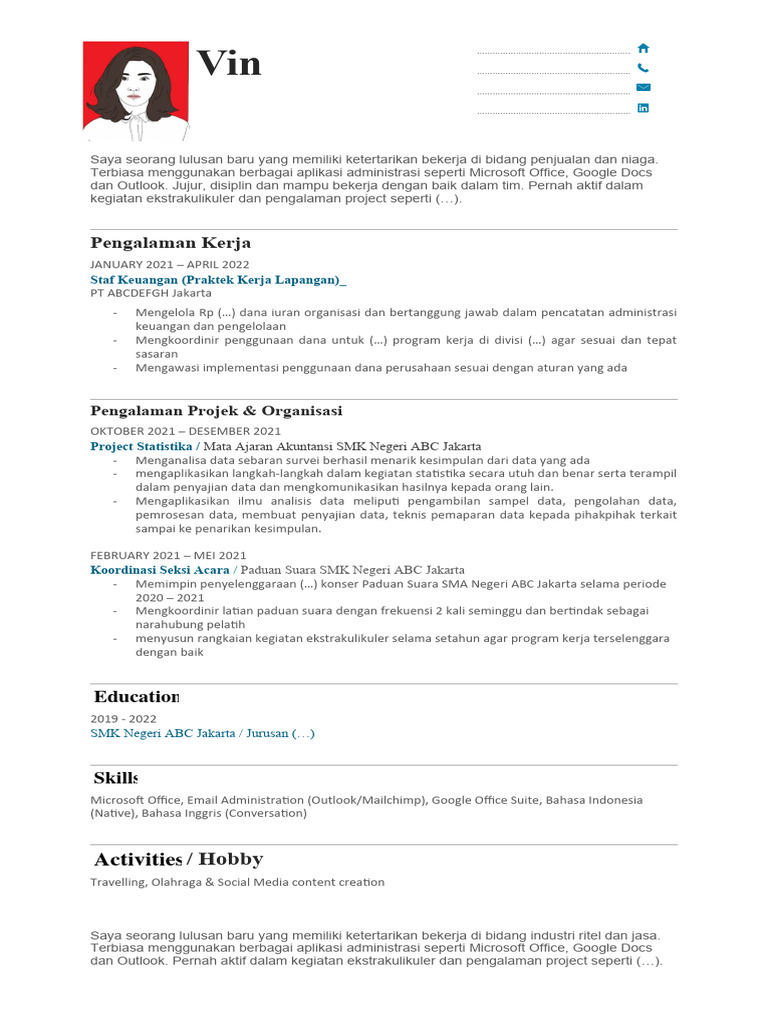 FREE TEMPLATE CV Lulusan SMK by Vina Muliana | PDF
