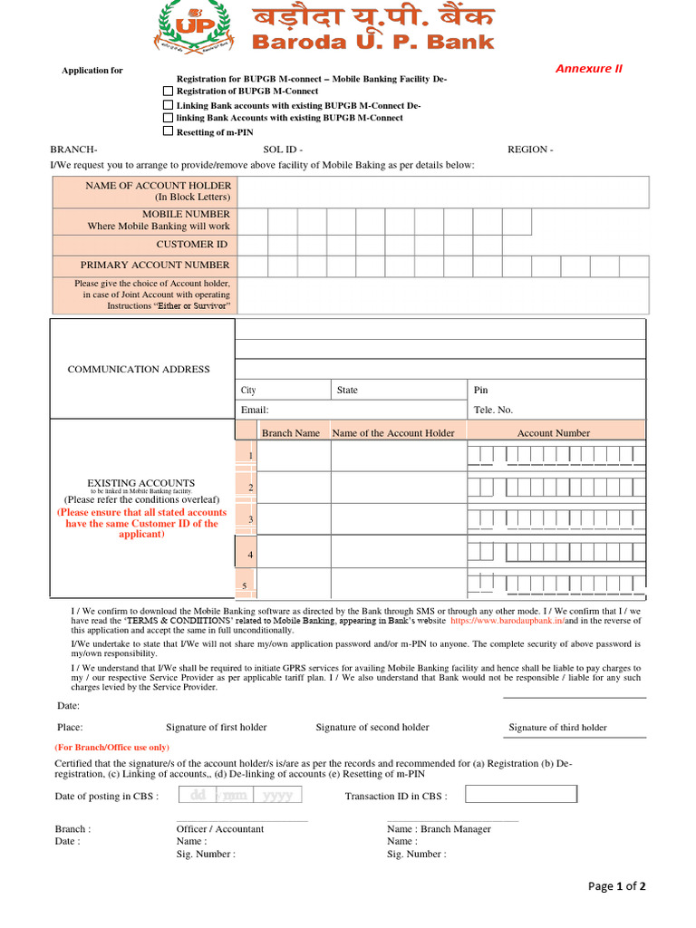 BUPGB Mobile Banking Application Form | PDF | Banks | Service Industries