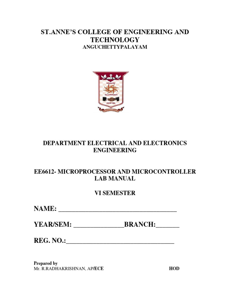 Ee8681-Microprocessor and Microcontroller Laboratory-2007814245-Mpmc Lab Manual Eee | PDF ...