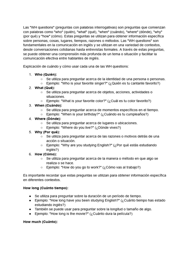 Wh-Questions en Ingles | PDF | Lingüística