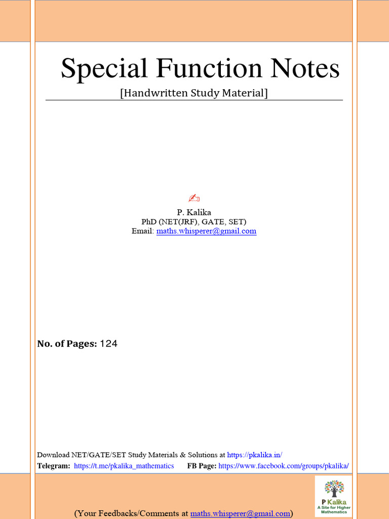 Special Function Kalika124pages | PDF | Special Functions ...