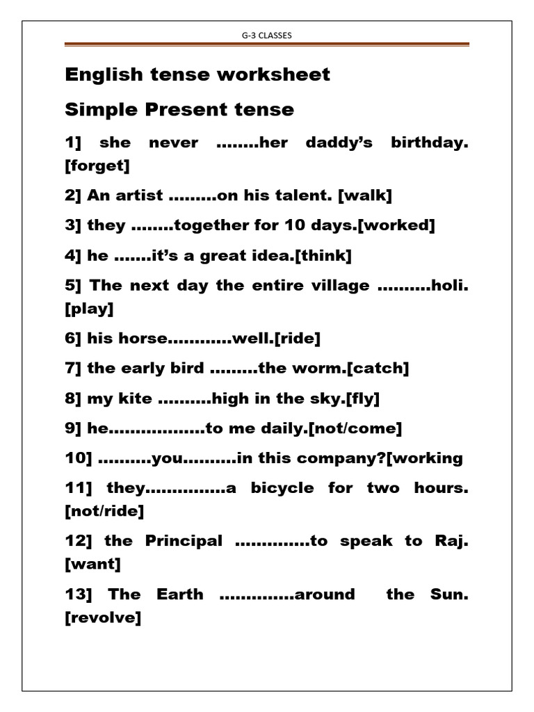 English Tense Worksheet For All | PDF