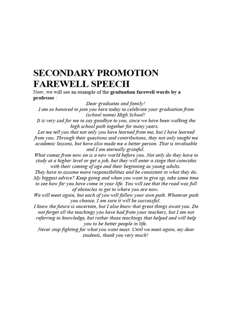 High School Promotion Farewell Speech | PDF