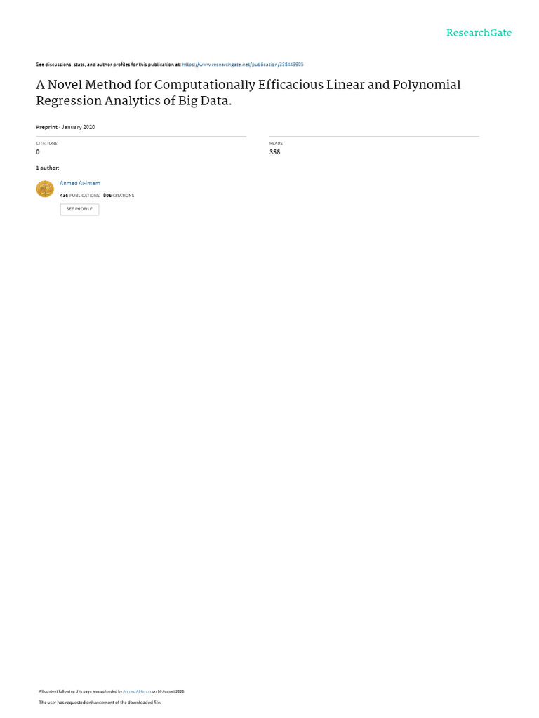 Optimizing Regression Analytics for Big Data | PDF | Regression ...