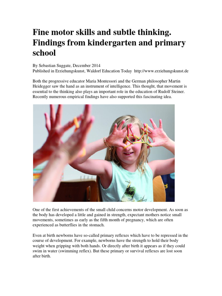 Fine Motor Skills and Subtle Thinking - Findings From Kindergarten and ...