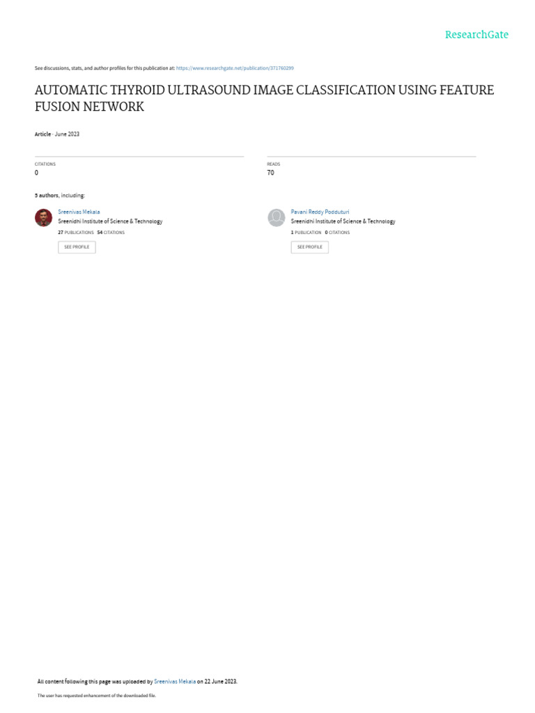 Automatic Thyroid Ultrasound Image Classification Using Feature Fusion ... Automatic Thyroid Ultrasound Image Classification Using Feature Fusion ...