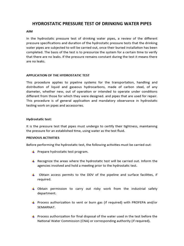 Hydrostatic Pressure Testing for Water Pipes | PDF | Pressure | Pipe ...