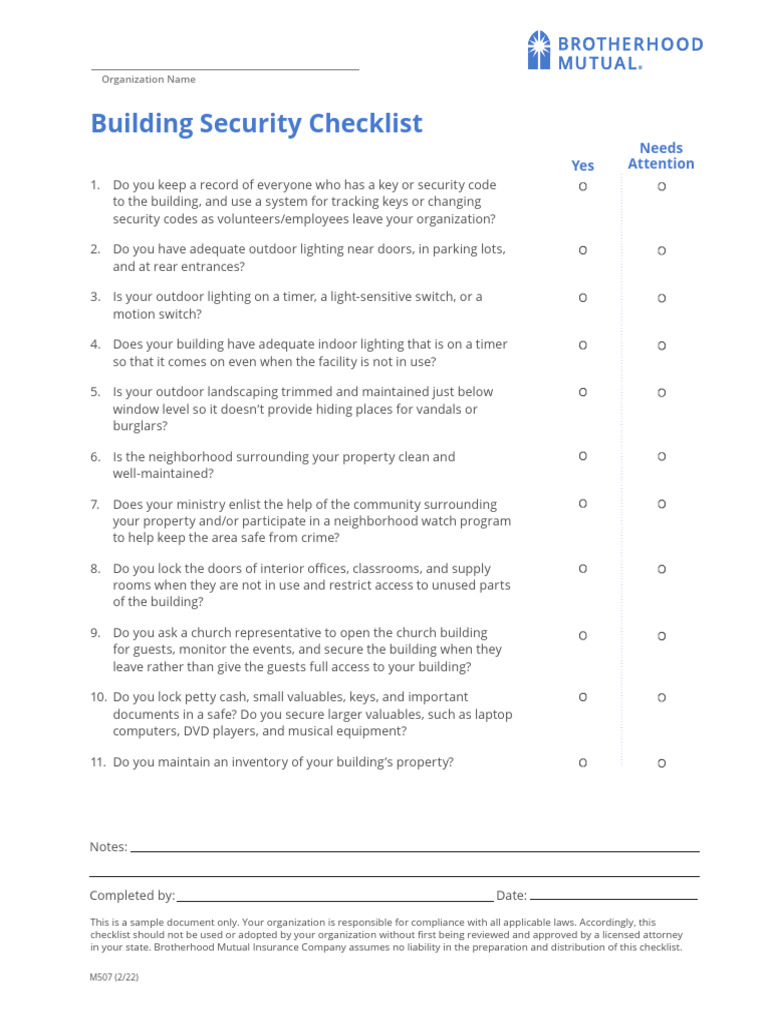 Building Security Checklist Guide | PDF | Finance & Money Management