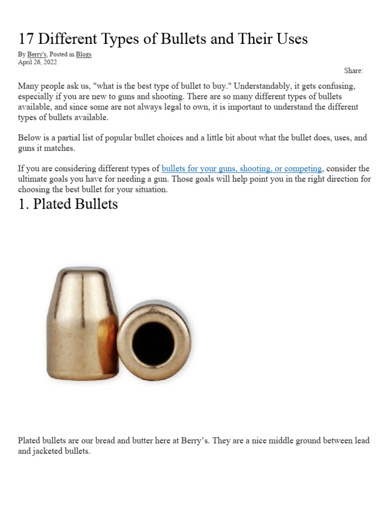 17 Different Types of Bullets and Their Uses | PDF | Bullet | Rifle