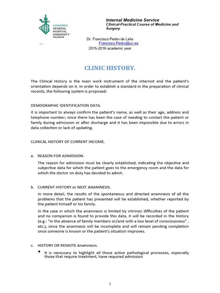 Internal Medicine Clinical History Guide | PDF | Medical Diagnosis ...