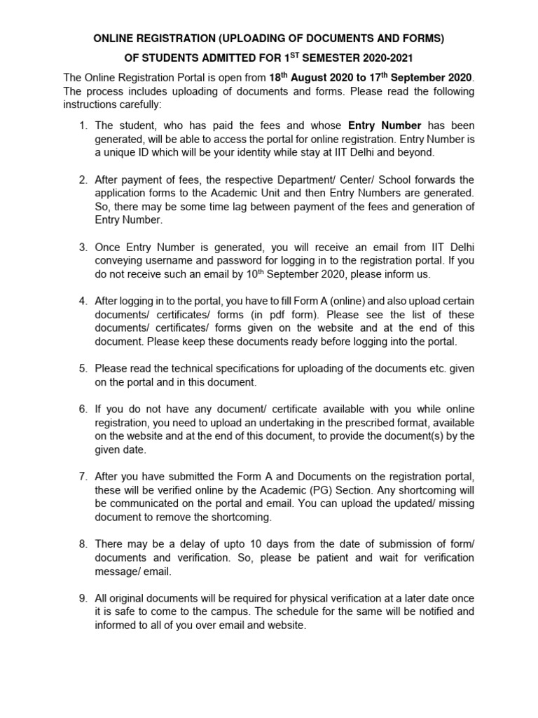 Important Instruction and Procedure For Online Registration | PDF