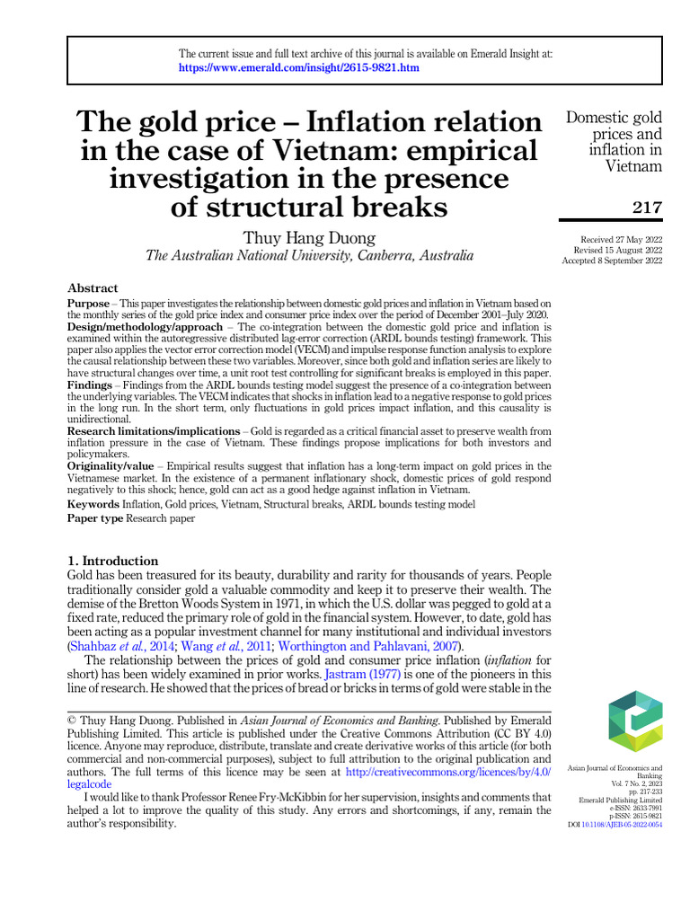 The Gold Price - Inflation Relation in The Case of Vietnam: Empirical ...