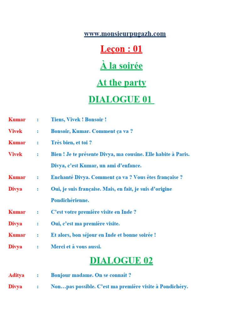 A La Soiree (Sans Les Reponses) | PDF | Linguistique | Langues