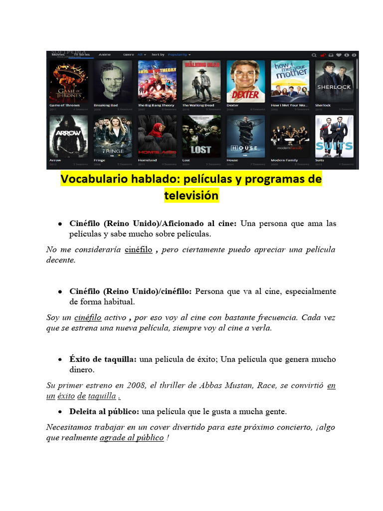 Vocabulario de películas y TV | PDF | Clásicos