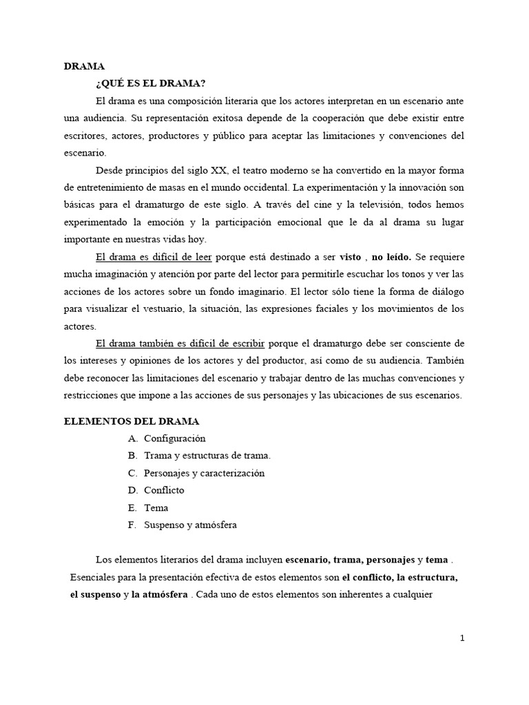 Elementos de Drama/obra en Un Acto | PDF | Tragedia | Teatro