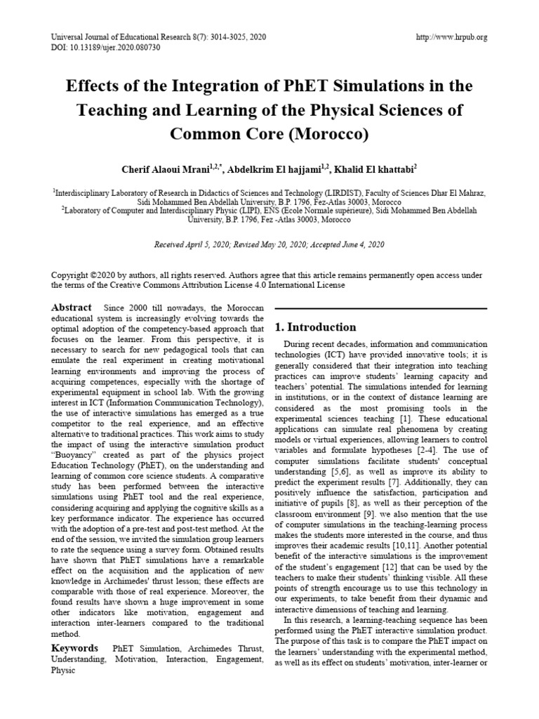 Effects of The Integration of PhET Simulations in | PDF | Learning | Buoyancy