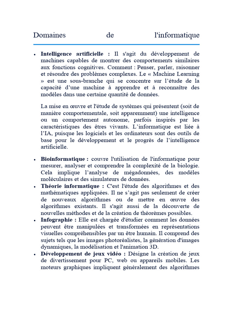 Domaines clés de l'informatique moderne | PDF | Informatique | Intelligence artificielle