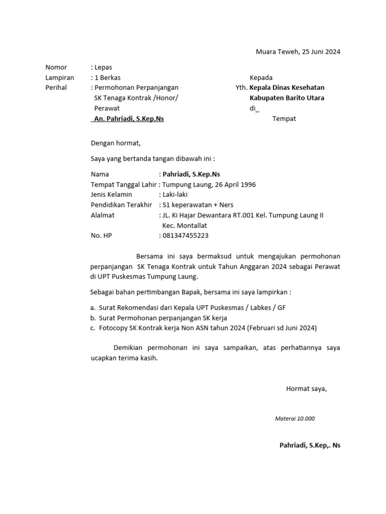 Surat Permohonan Perpanjangan SK | PDF