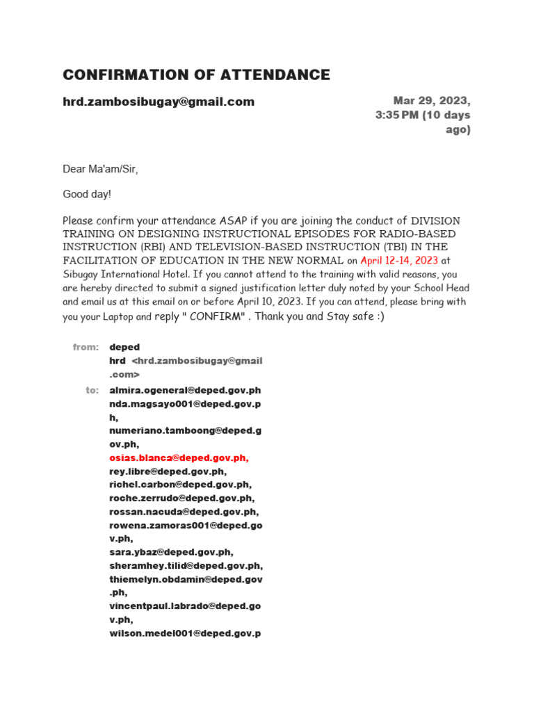 Confirmation of Attendance | PDF