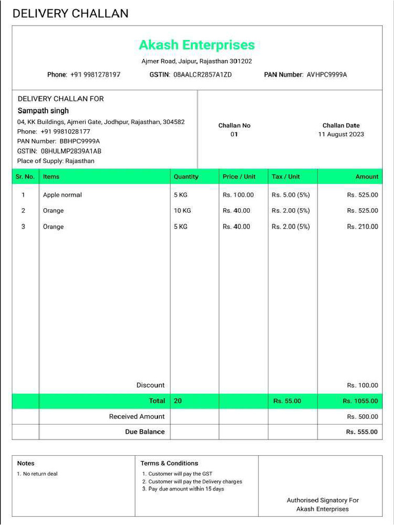 Classic Delivery Challan | PDF