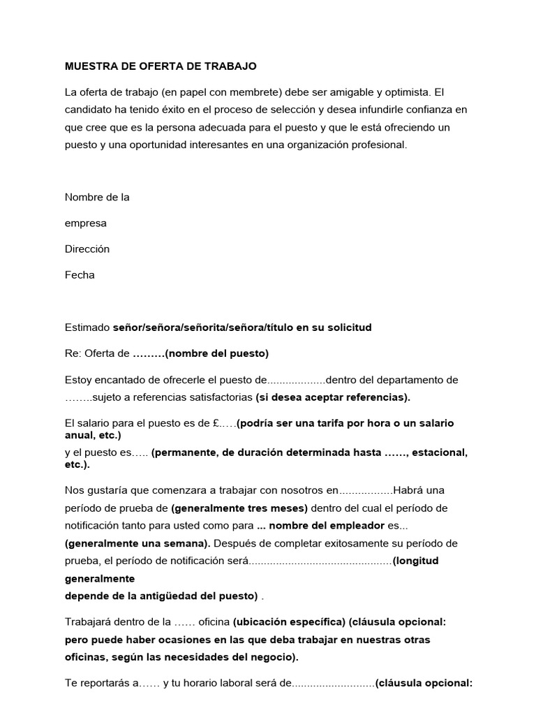 Formato de Carta de Oferta de Trabajo | PDF